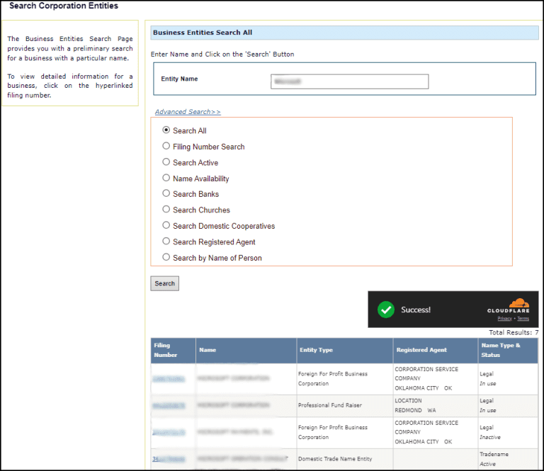 Oklahoma Secretary of State | Business Entity Search Guide | Secretary ...