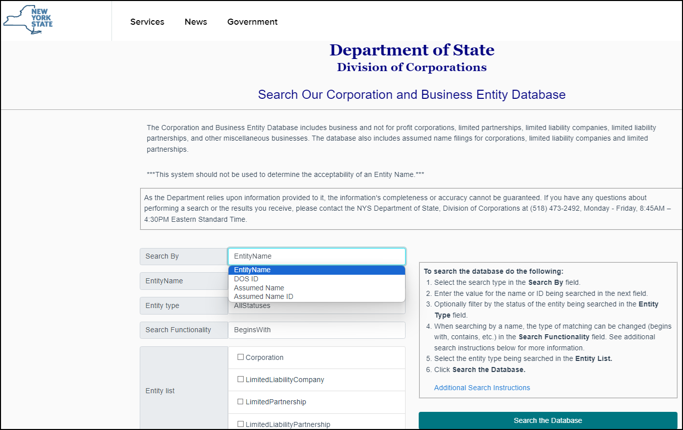 New York Division of Corporations | Business Entity Search Guide ...