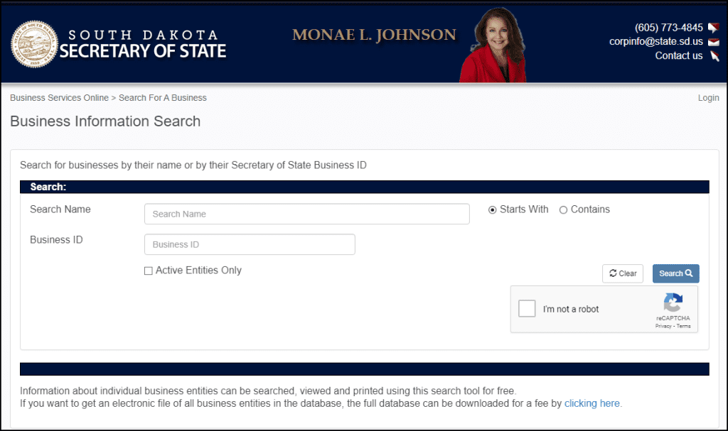 South Dakota Secretary of State | Business Entity Search Guide ...