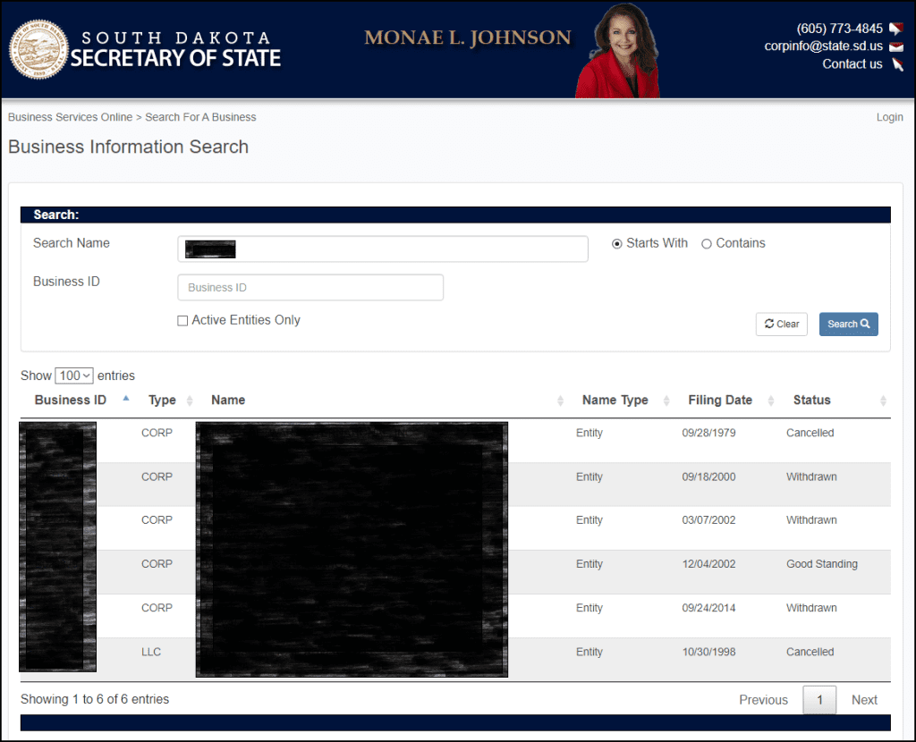 South Dakota Secretary of State | Business Entity Search Guide ...