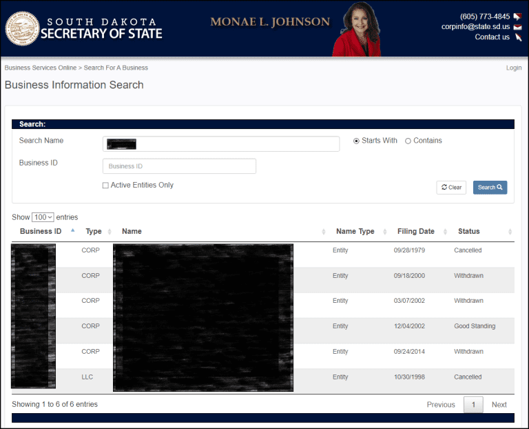 South Dakota Secretary of State | Business Entity Search Guide ...