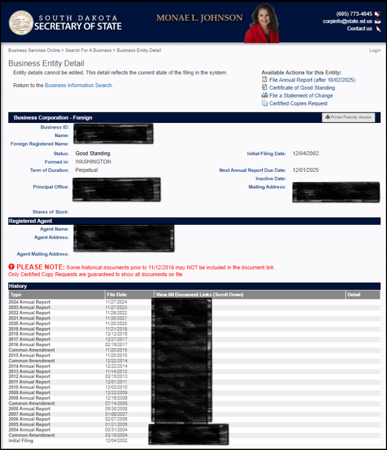 South Dakota Secretary of State | Business Entity Search Guide ...