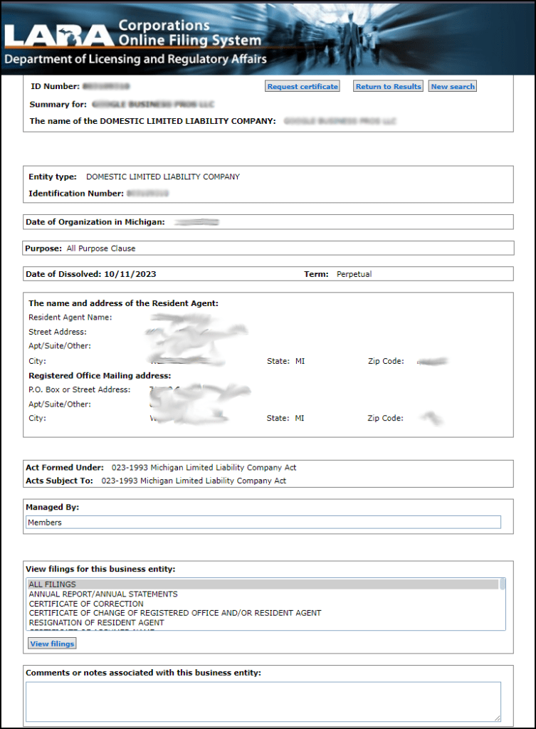Michigan Secretary of State (LARA) | Business Entity Search Guide ...
